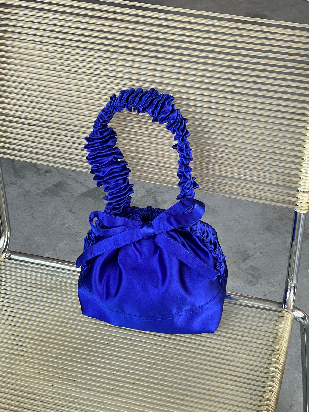 A Bronze Age Amy Purse, Ruffled Handle Satin Evening Bag, Canada