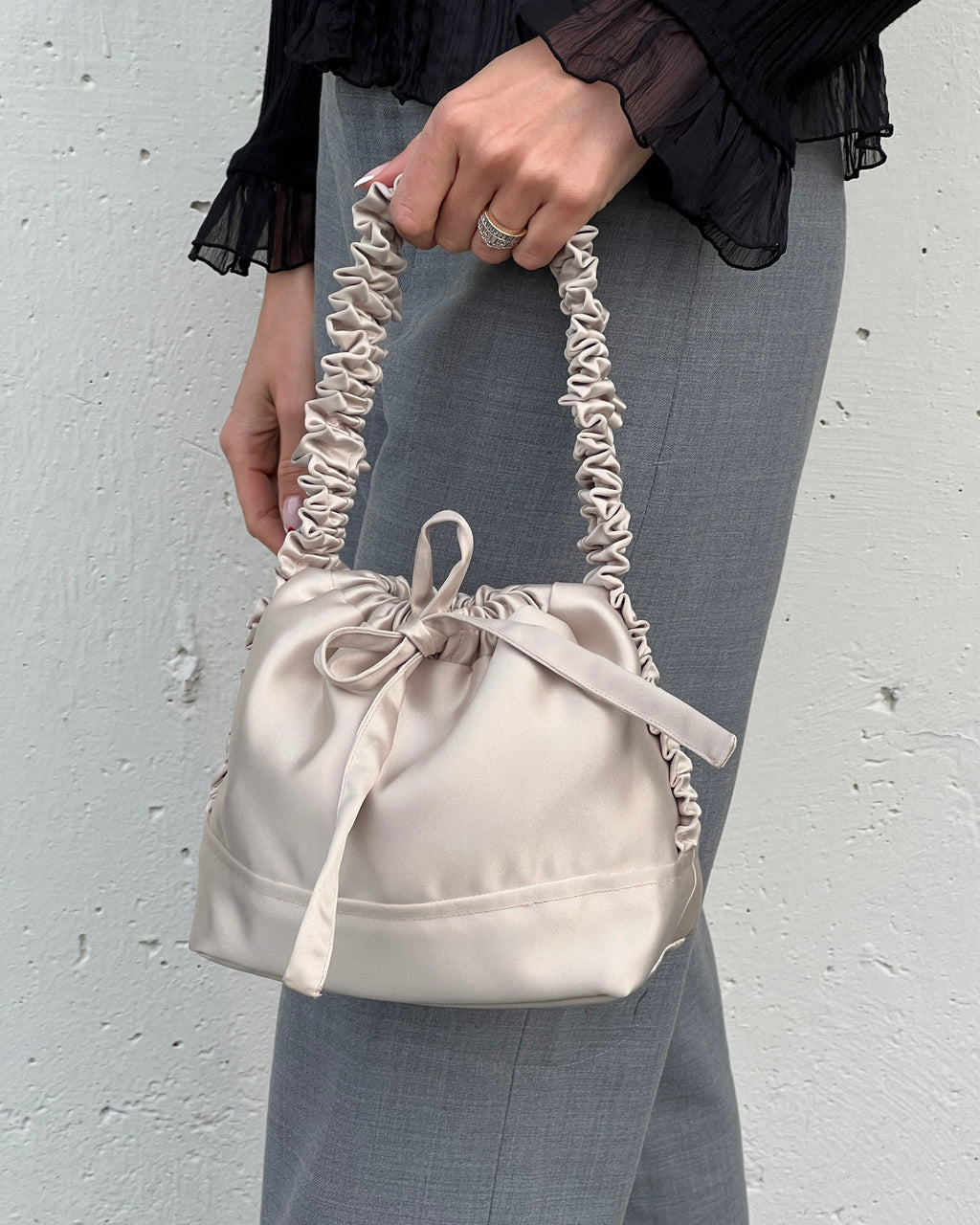 A Bronze Age Amy Purse, Ruffled Handle Satin Evening Bag, Canada