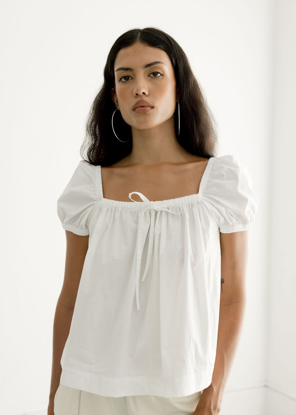 Demure Square Neckline Elasticated Puff Sleeves Cotton Blouse | Made in ...